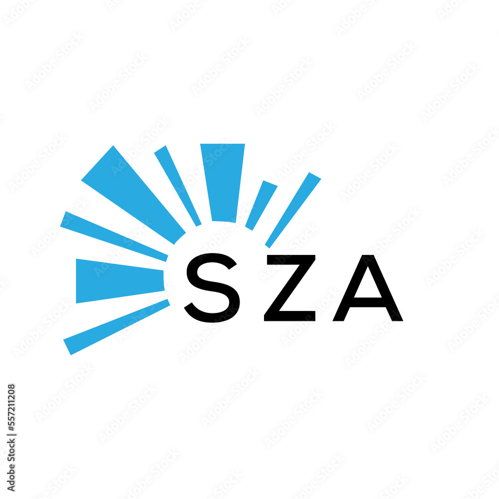 SZA letter logo. SZA blue image on white background and black letter ...