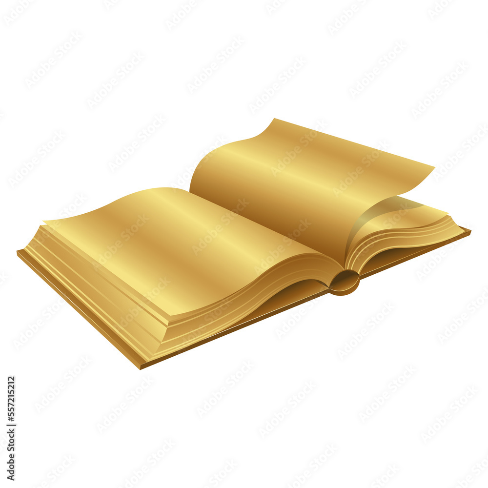 Golden Open Book on a White Background Stock Illustration | Adobe Stock