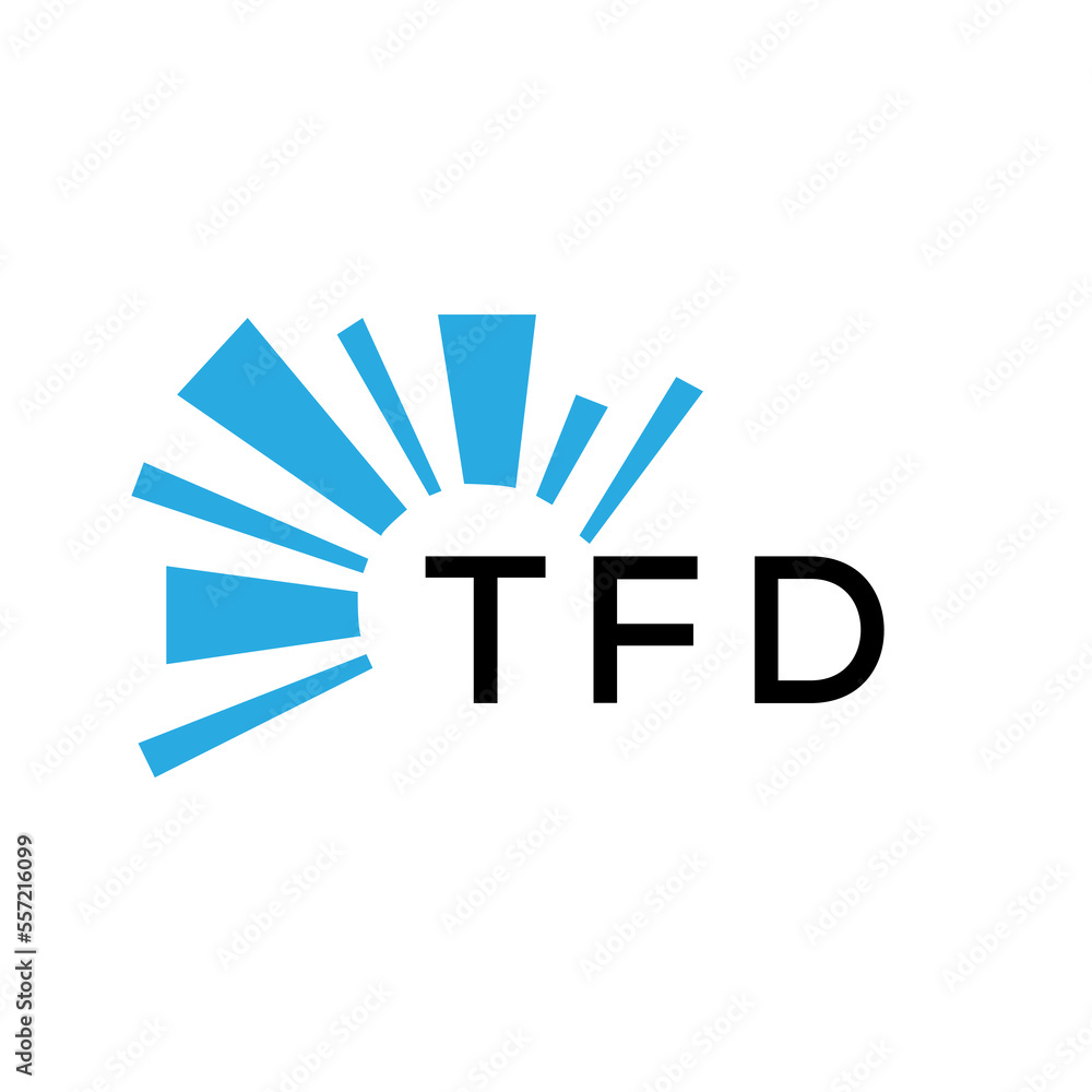 TFD letter logo. TFD blue image on white background and black letter ...