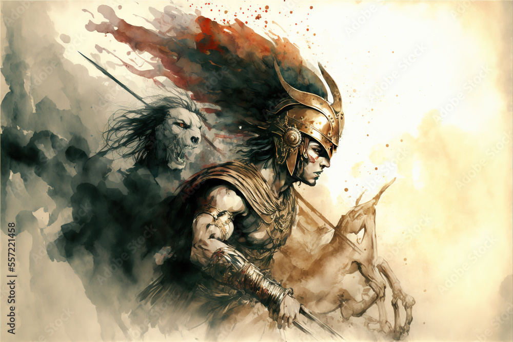 Alexander the Great fighting in battle, wielding a sword and bronze ...