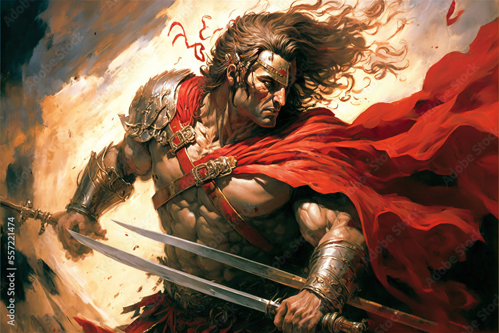 Ilustração do Stock: Alexander the Great fighting in battle, wielding a ...