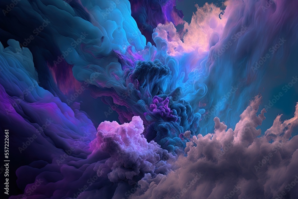 Clouds with an abstract blue and violet color scheme. Brushstrokes with ...