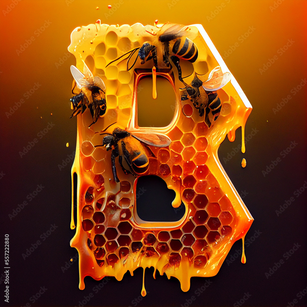 Honeycomb Letter B with Honey and Bees. Generative ai Stock ...