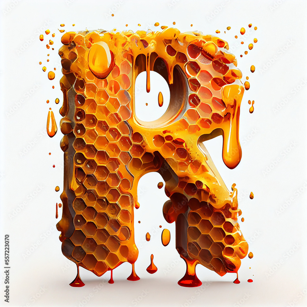 Honeycomb Letter R with Honey and Bees. Generative ai Stock ...