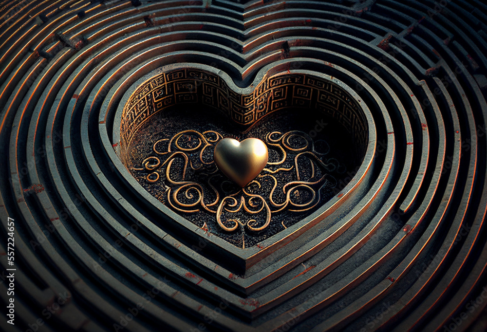 Heart Shaped Maze Labyrinth of Love. Generative Ai Art. Valentine's Day ...