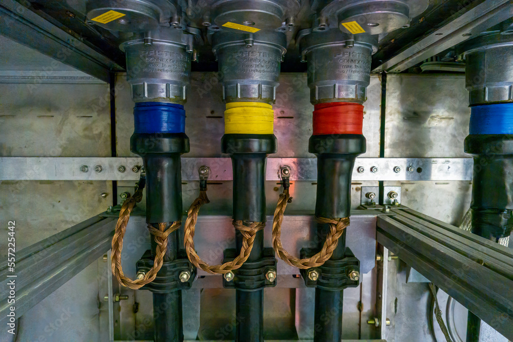 Three phase electrical pfisterer cable connections Stock Photo | Adobe ...