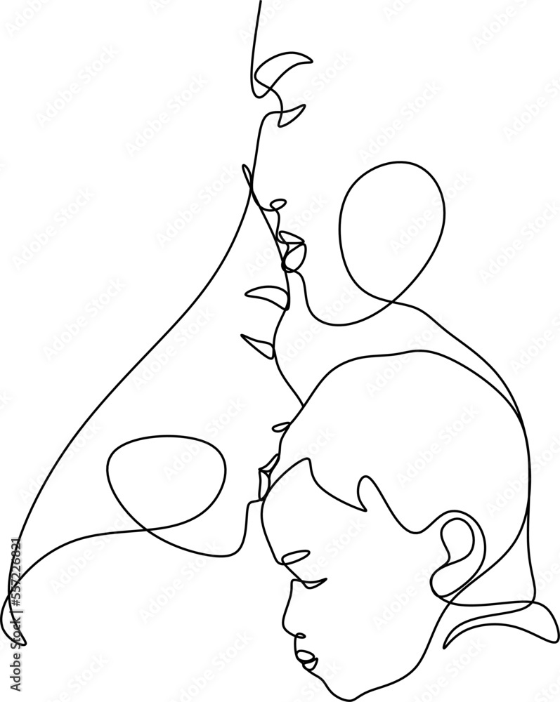 Happy family in continuous line art drawing style. United family ...