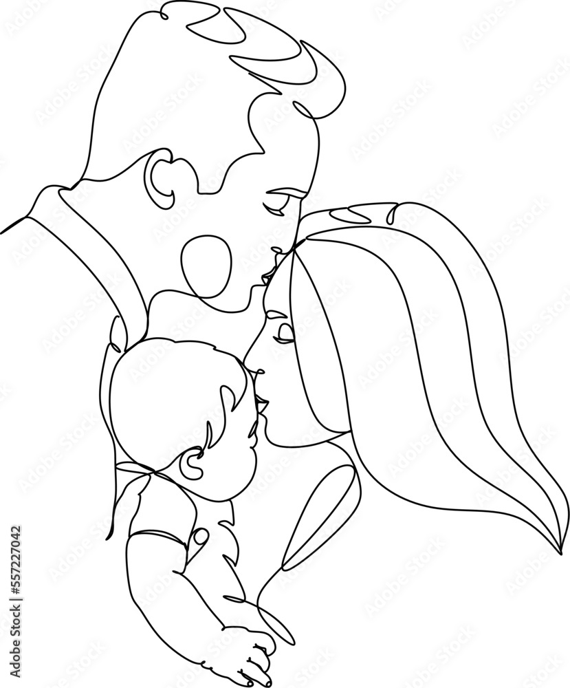 Happy family in continuous line art drawing style. United family ...