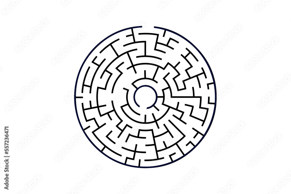 Circular labyrinth with entry and exit.vector game maze puzzle. Circle maze and labyrinth, round ...