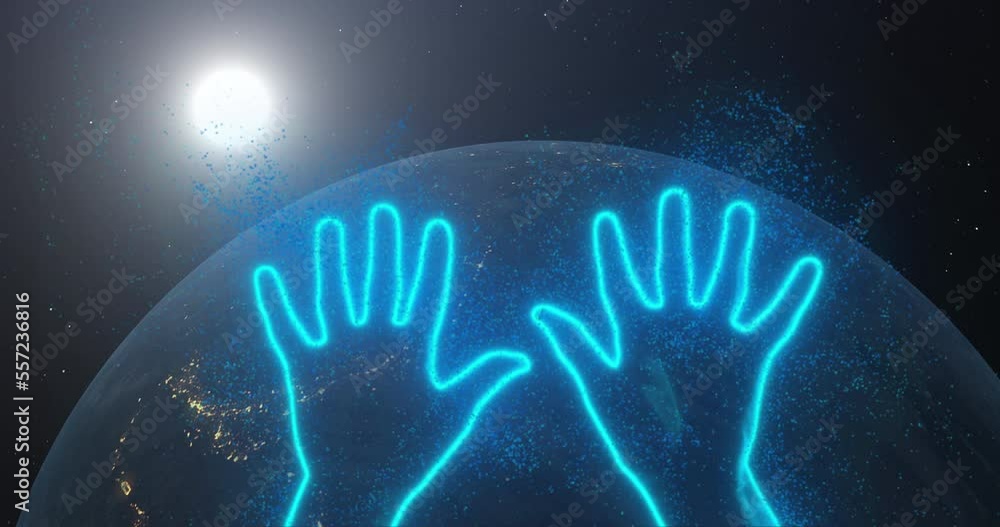 Video Stock Wave your blue hands to the beat of the music. Neon glowing ...