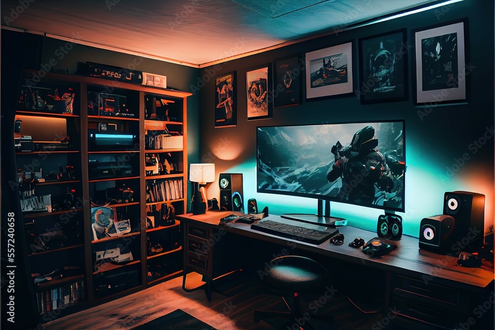 Gaming setup room, gaming room, gaming, gaming setup, Generative AI ...