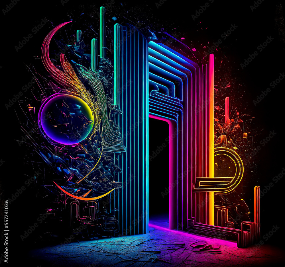 Abstract neon nightclub entrance background for design, abstract ...
