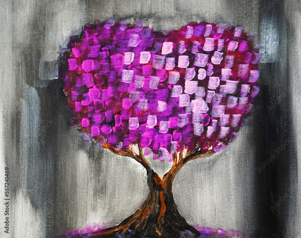 Artistic painting heart shaped tree, 14 February st Valentines day ...