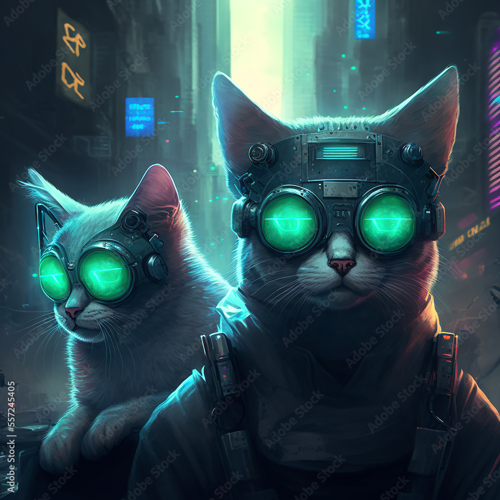 Ai generated cyberpunk alley cats. Created using ai generative. Stock Illustration | Adobe Stock