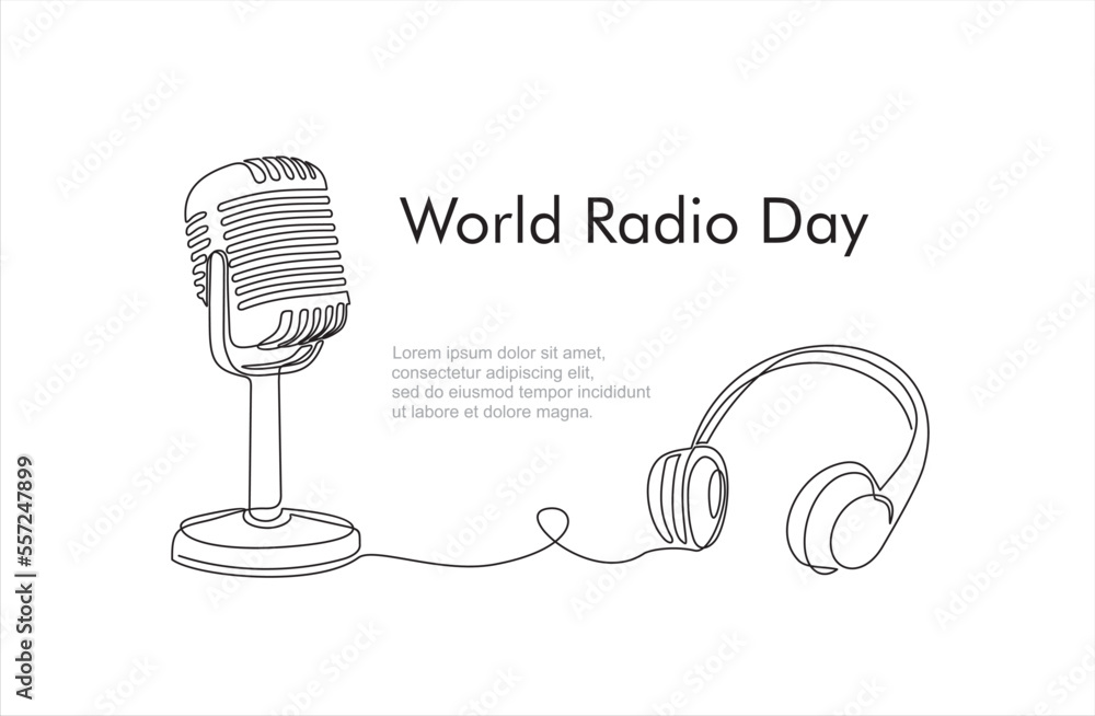 Continuous one line drawing of microphone and headphone speaker device ...