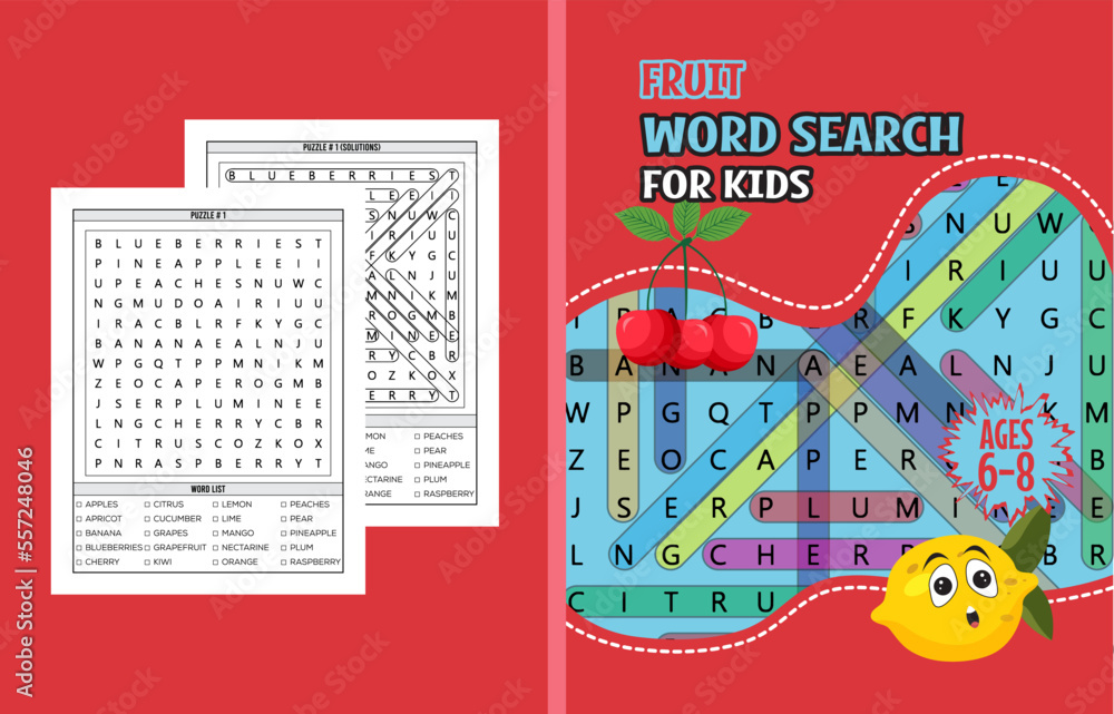 word search puzzle book cover for kids Volume-1.2 Stock Vector | Adobe ...