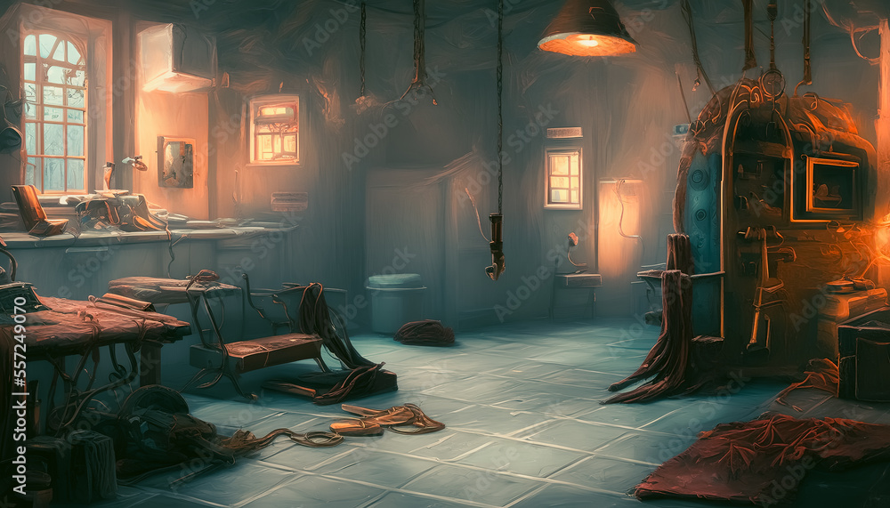 Sterile and clinical autopsy room, with its bright white tiles and ...