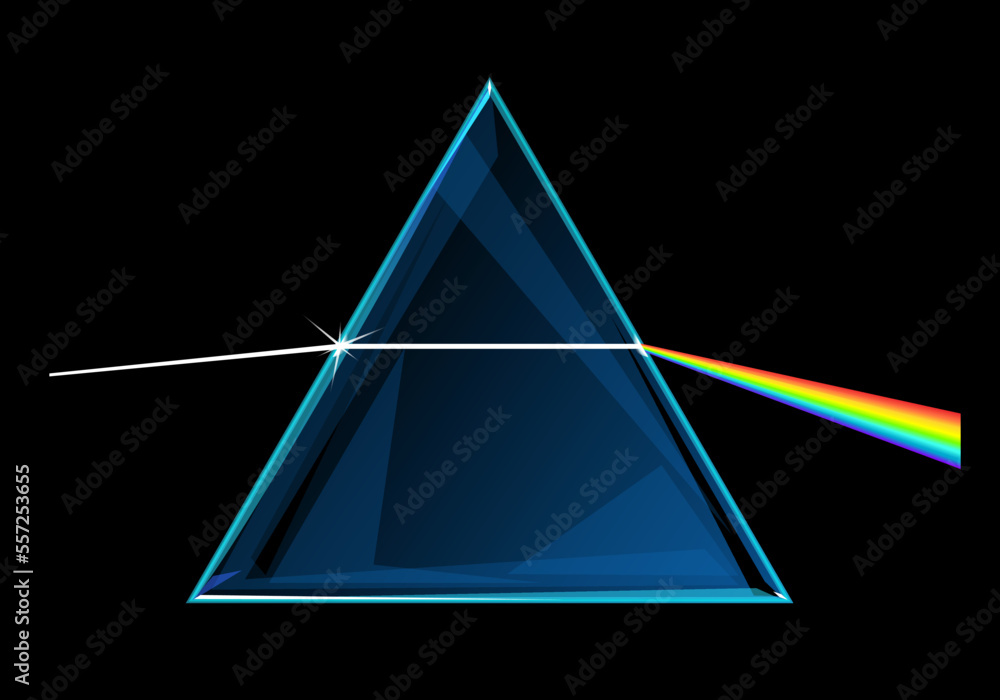 Refraction of light through prism on black background, scientific ...