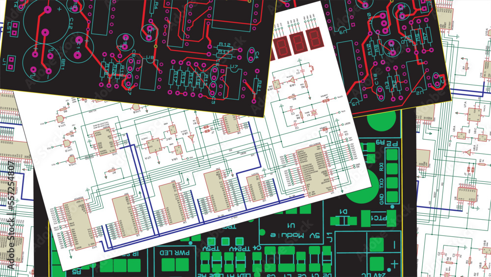 Schematic background. Drawings of electronic device. Design ...