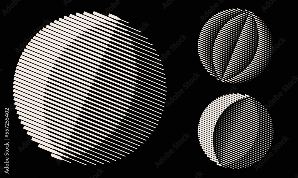 Circles set with parallel lines as logo or icon. White minimal geometry ...