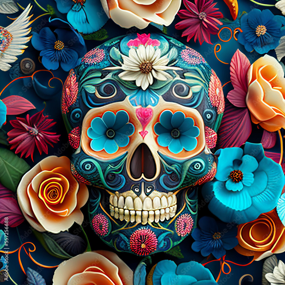 Generative AI Sugar Skull (Calavera) to celebrate. Traditional ...