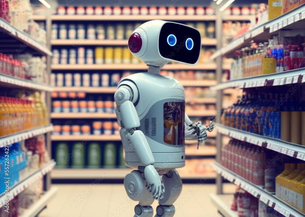 Robot doing grocery shopping. Futuristic concept. Generative AI Stock ...