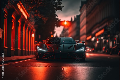 Alu Dibond Bilder - Front view of dark red super car concept
