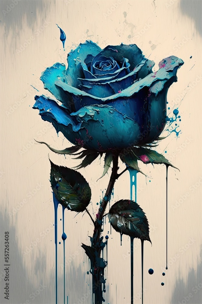 Beautiful splatter oil painting of a blue rose isolated on white ...