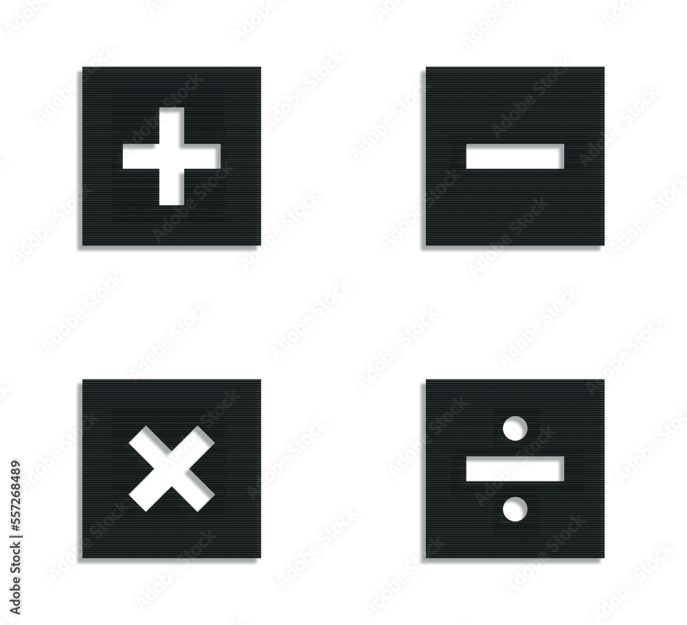 four basic mathematical symbols on black frames; set of addition ... four basic mathematical symbols on black frames; set of addition ...