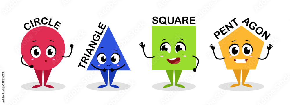 Set of cute geometric shapes in cartoon style.Vector illustration of ...