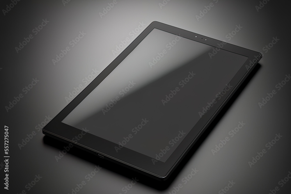 Mockup of a black, realistic tablet PC with an angled blank screen ...