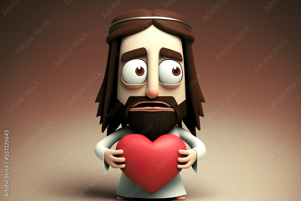 Jesus as a lovely cartoon character with a love heart. Generative AI ...