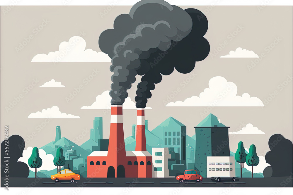 Cartoonish toxic smoke. factory exhaust fumes, a volcano, a city ...