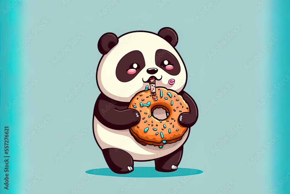 Cartoon symbol of a cute panda holding a doughnut. notion of an animal ...