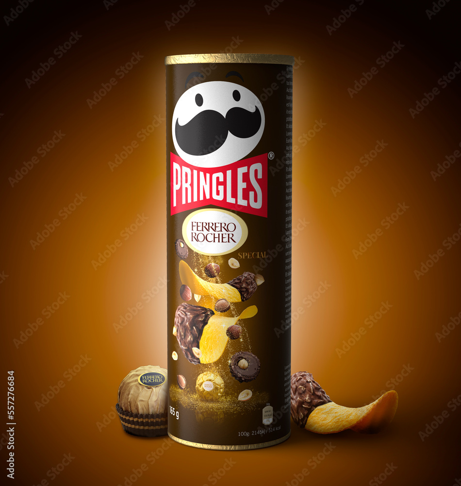 Malaga, Spain - December 26, 2022: Pringles flavored by Ferrero Rocher ...