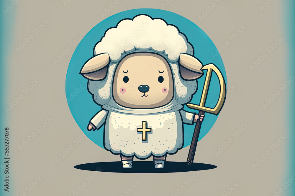 The sheep cartoon figure is shielded by Jesus Christ. Illustration of ...