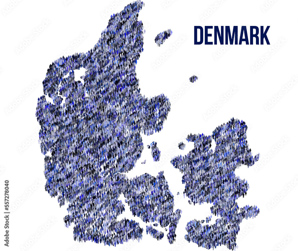 The map of the Denmark made of pictograms of people or stickman figures ...