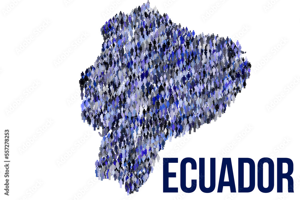 The map of the Ecuador made of pictograms of people or stickman figures ...