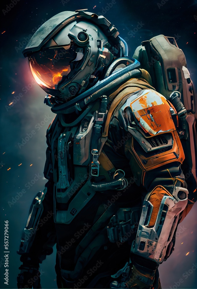 Portrait of a sci-fi space warrior. High-tech futuristic man from the ...