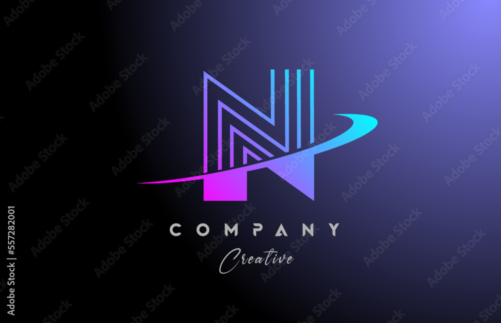 pink blue N alphabet letter logo icon design with swoosh. Creative line ...