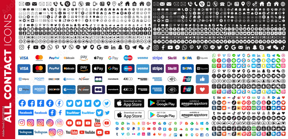 contact & social icons Stock Vector | Adobe Stock