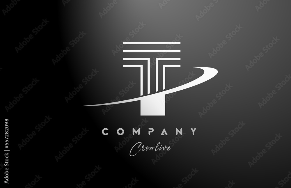 black white T alphabet letter logo icon design with swoosh. Creative ...