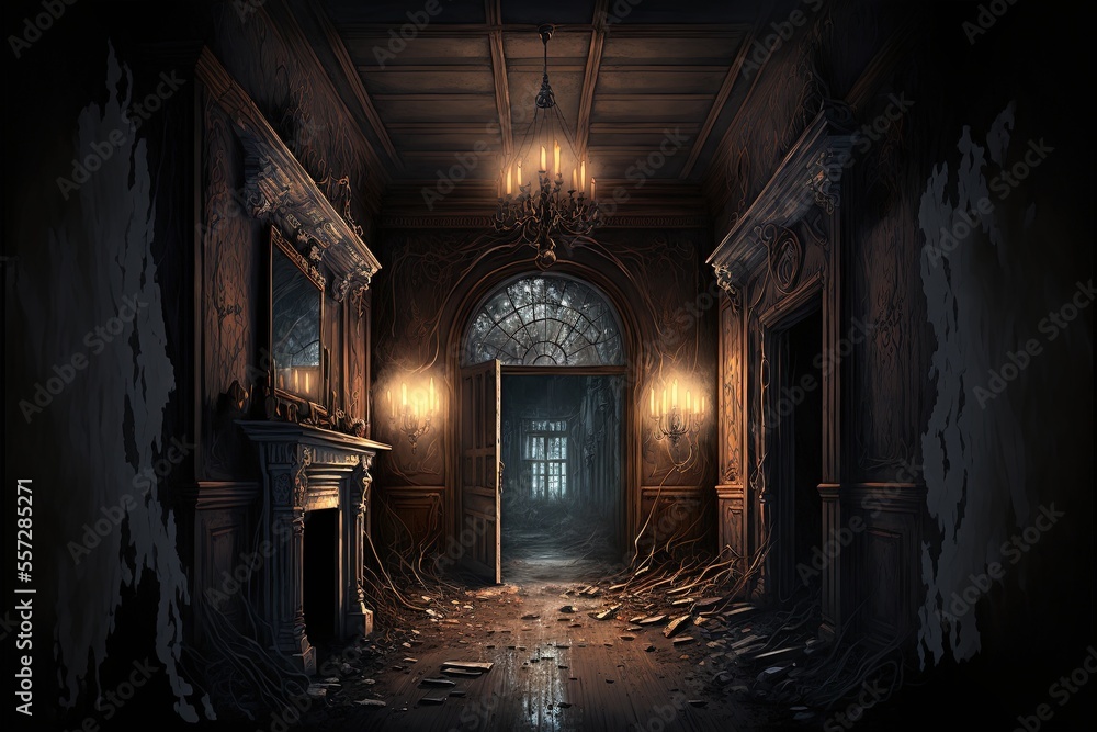 creepy interior of an abandoned building background, concept art ...