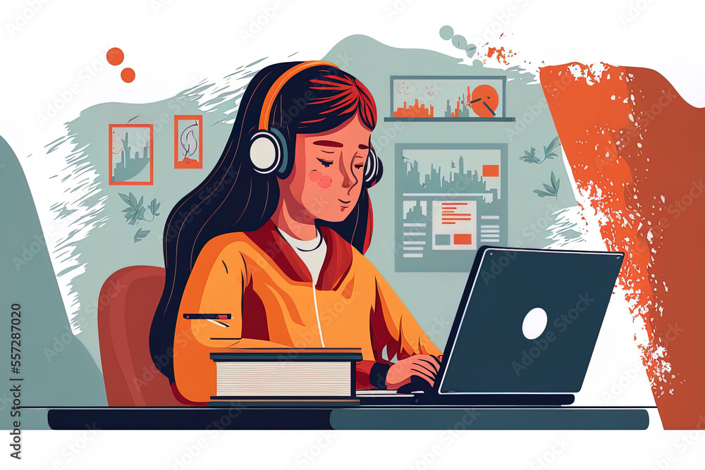 student using laptop in class Online learning and education isolated ...