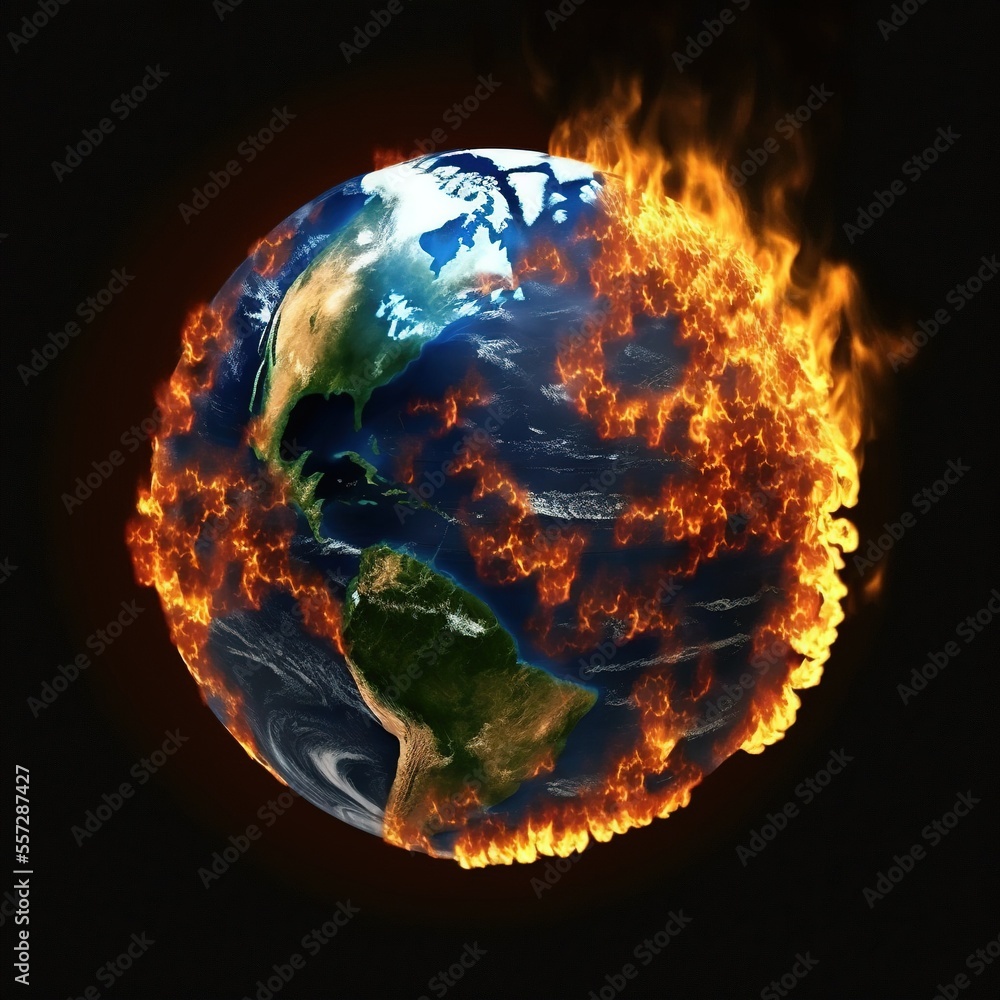 Planet earth on fire climate change, satellite view, created with ...