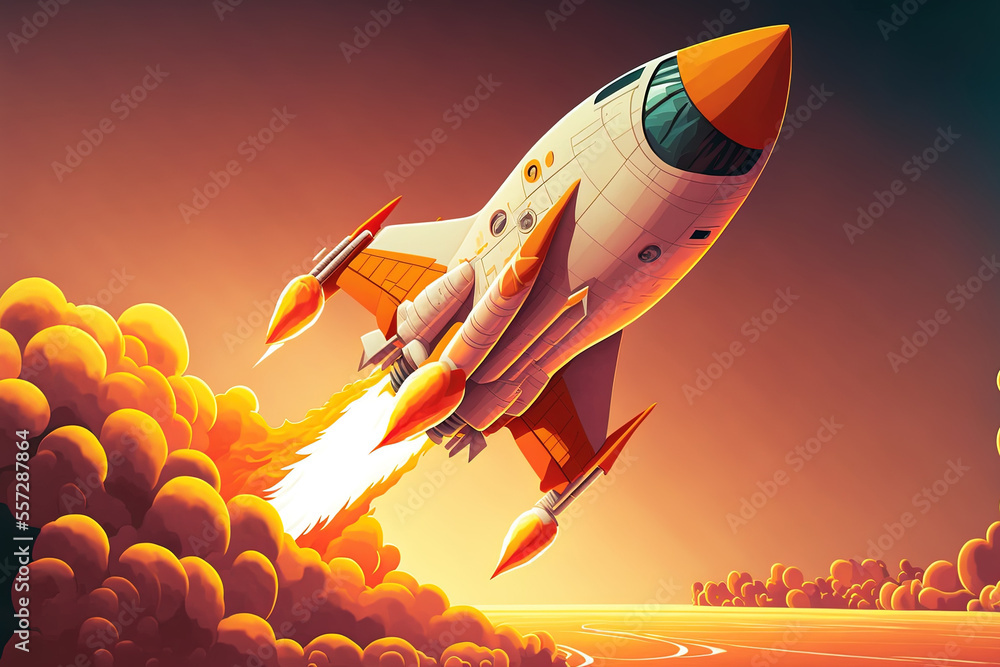 Launch of a rocket ship Illustration. Generative AI Stock Illustration ...