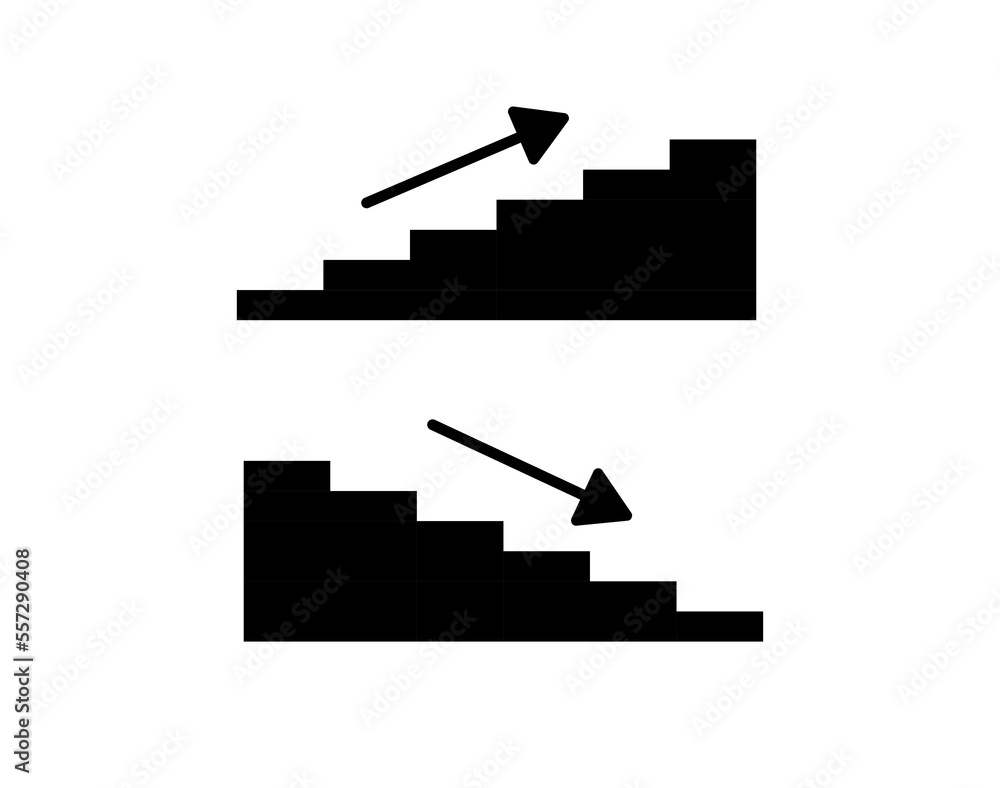 Going down and up stairs. Set of stairs up and down with arrow isolated ...