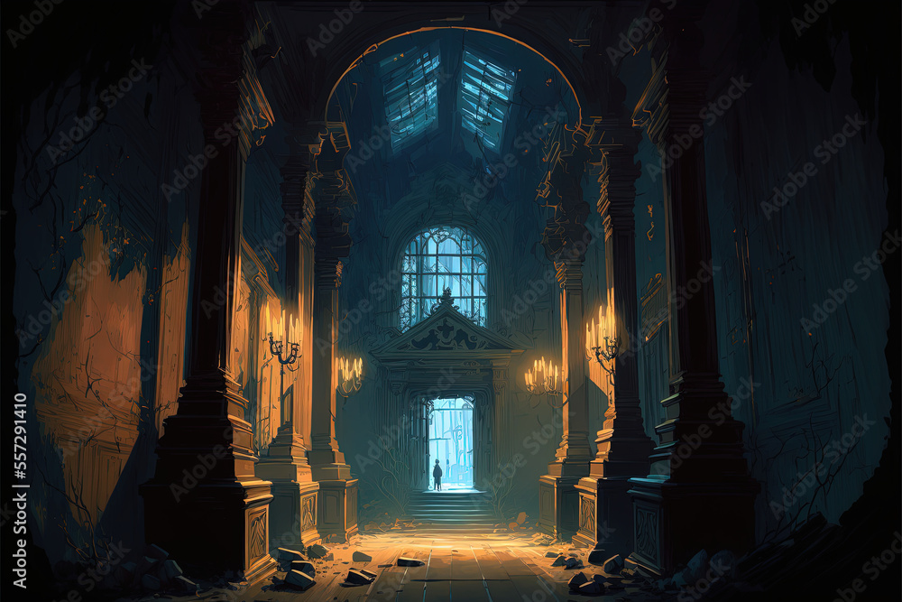 creepy interior of an abandoned building background, concept art ...