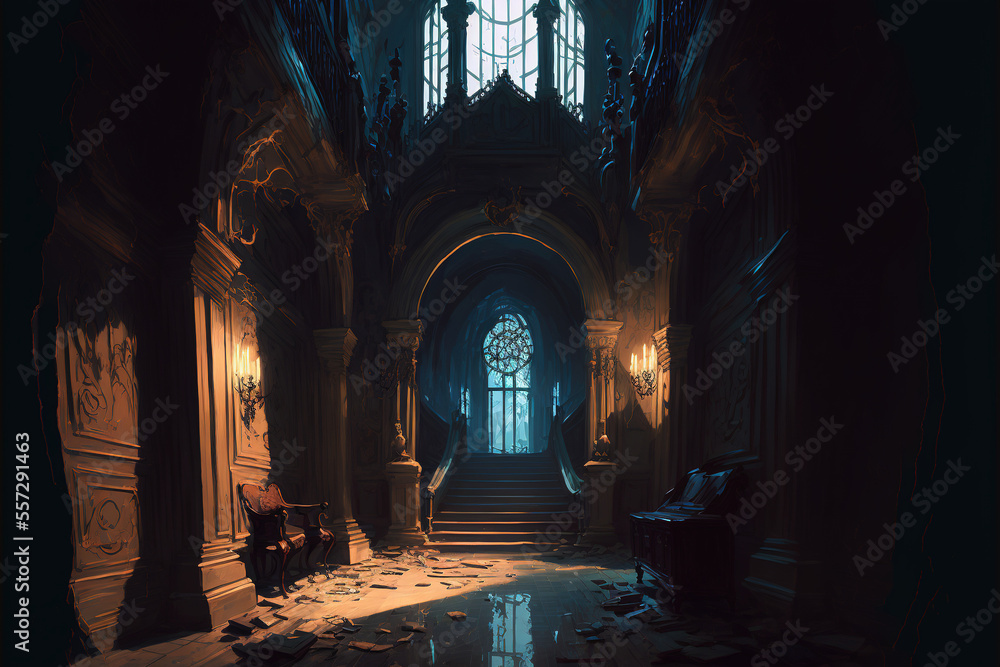 creepy interior of an abandoned building background, concept art ...