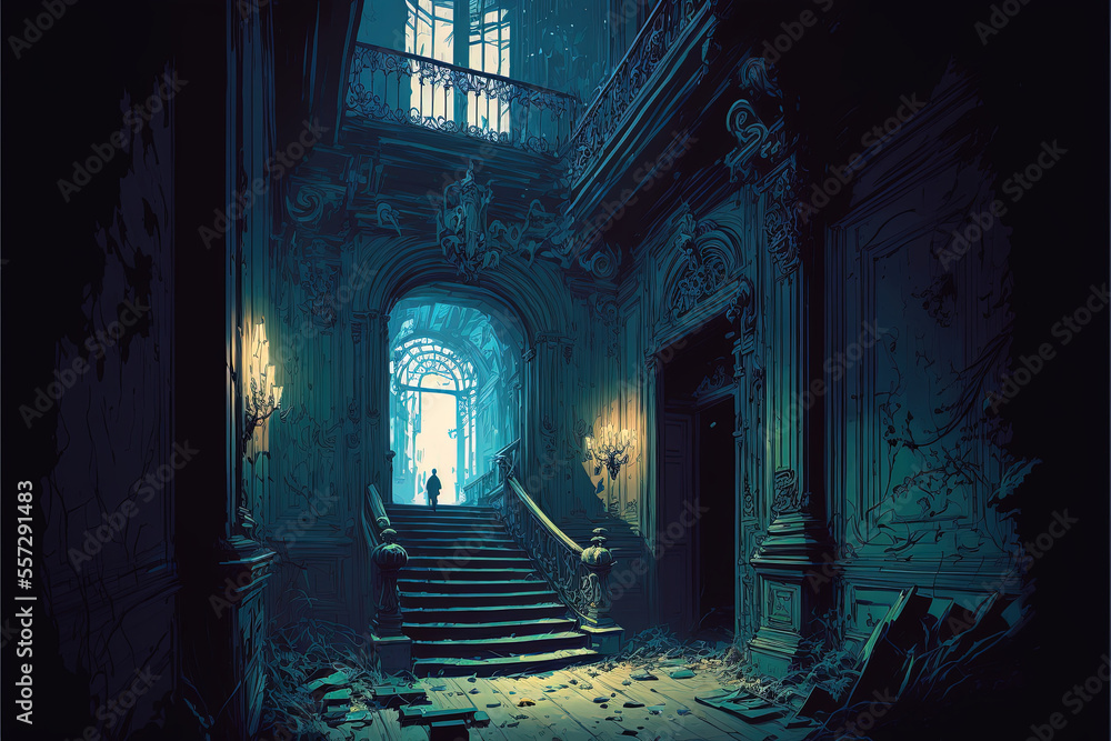 creepy interior of an abandoned building background, concept art ...